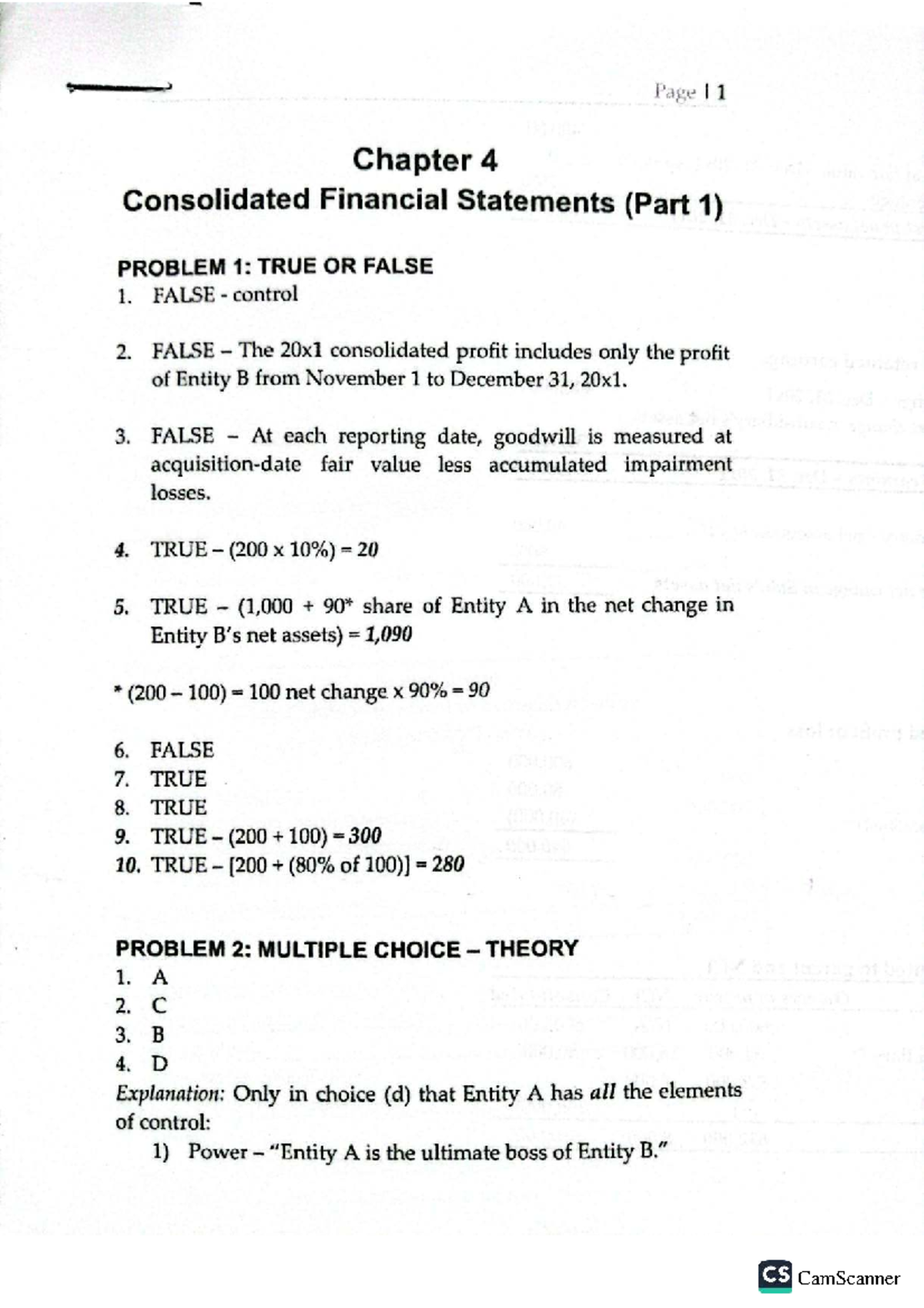 Chapter 4: Consolidated Financial Statements - Problem Set and Solutions - Studocu