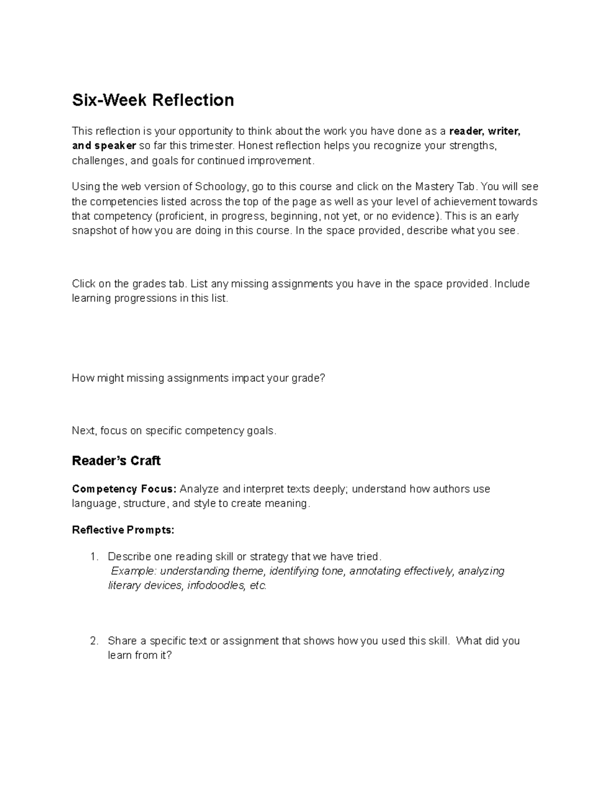 Six-Week Reflection on ELA 12 & RWi DA Progress - Studocu