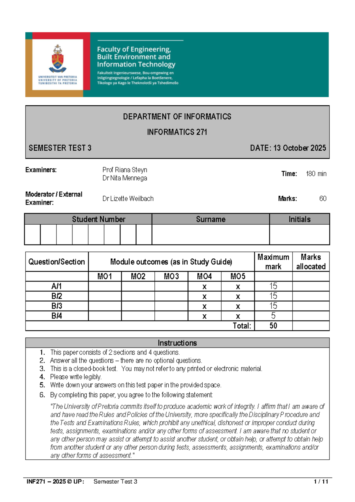 INF271 2025 UP: Semester Test 3 - Comprehensive Guide - Studocu