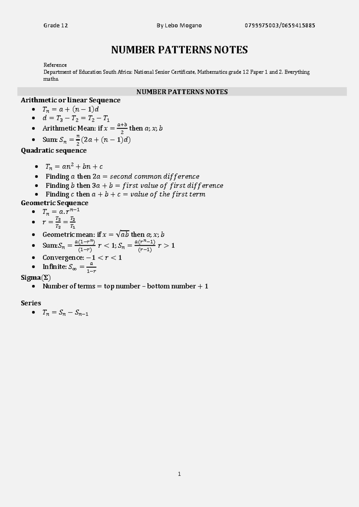 Number patterns 2 - It's good for studying - Grade 12 By Lebo Mogano ...