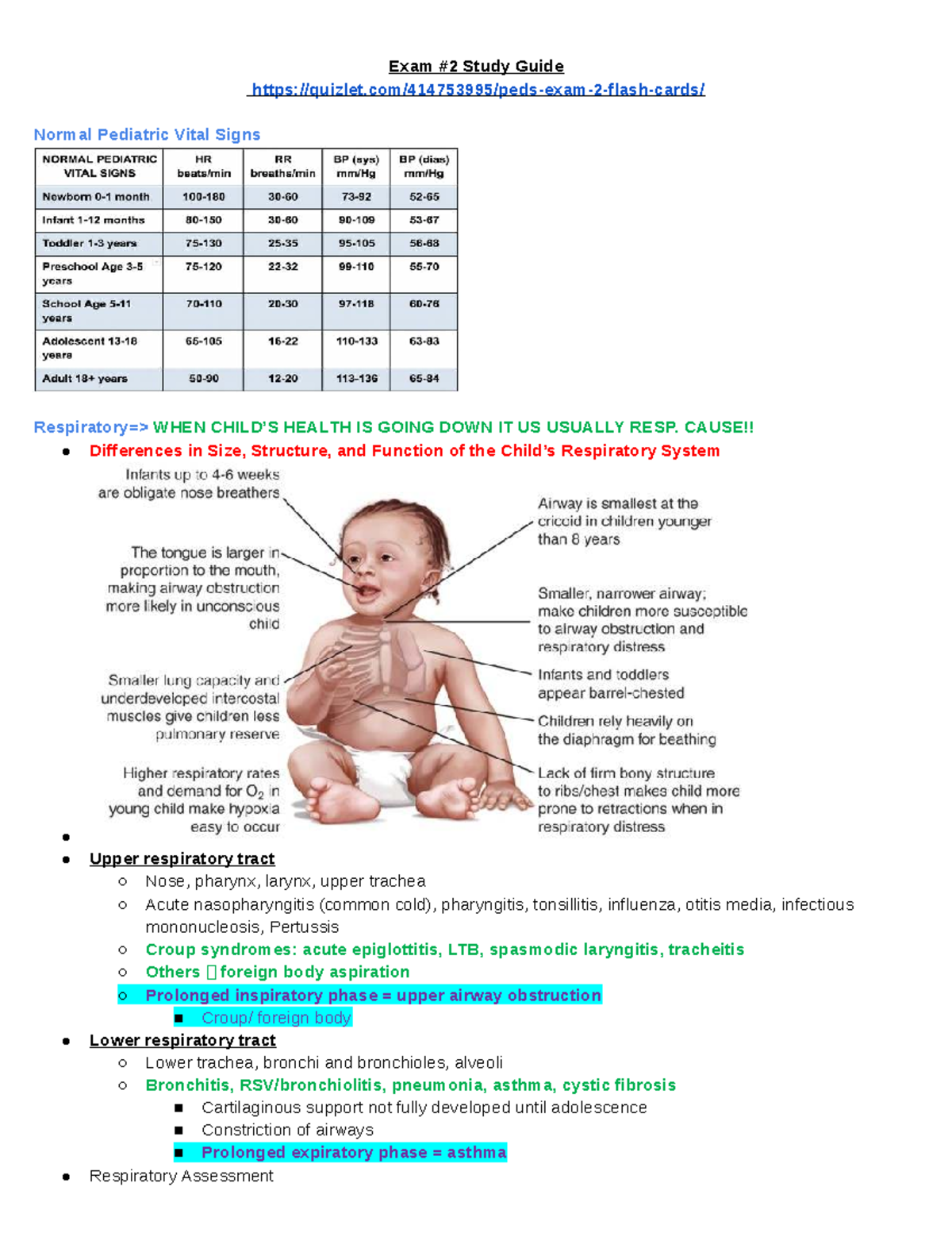 PEDS 2 Exam Study Guide: Pediatric Respiratory & Cardiac Insights - Studocu