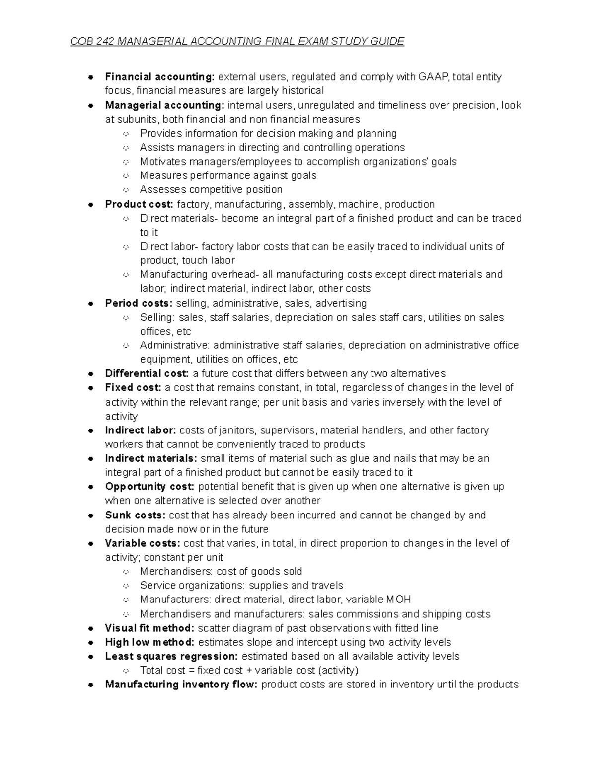 COB 242 Comprehensive Study Guide for Financial & Managerial Accounting ...