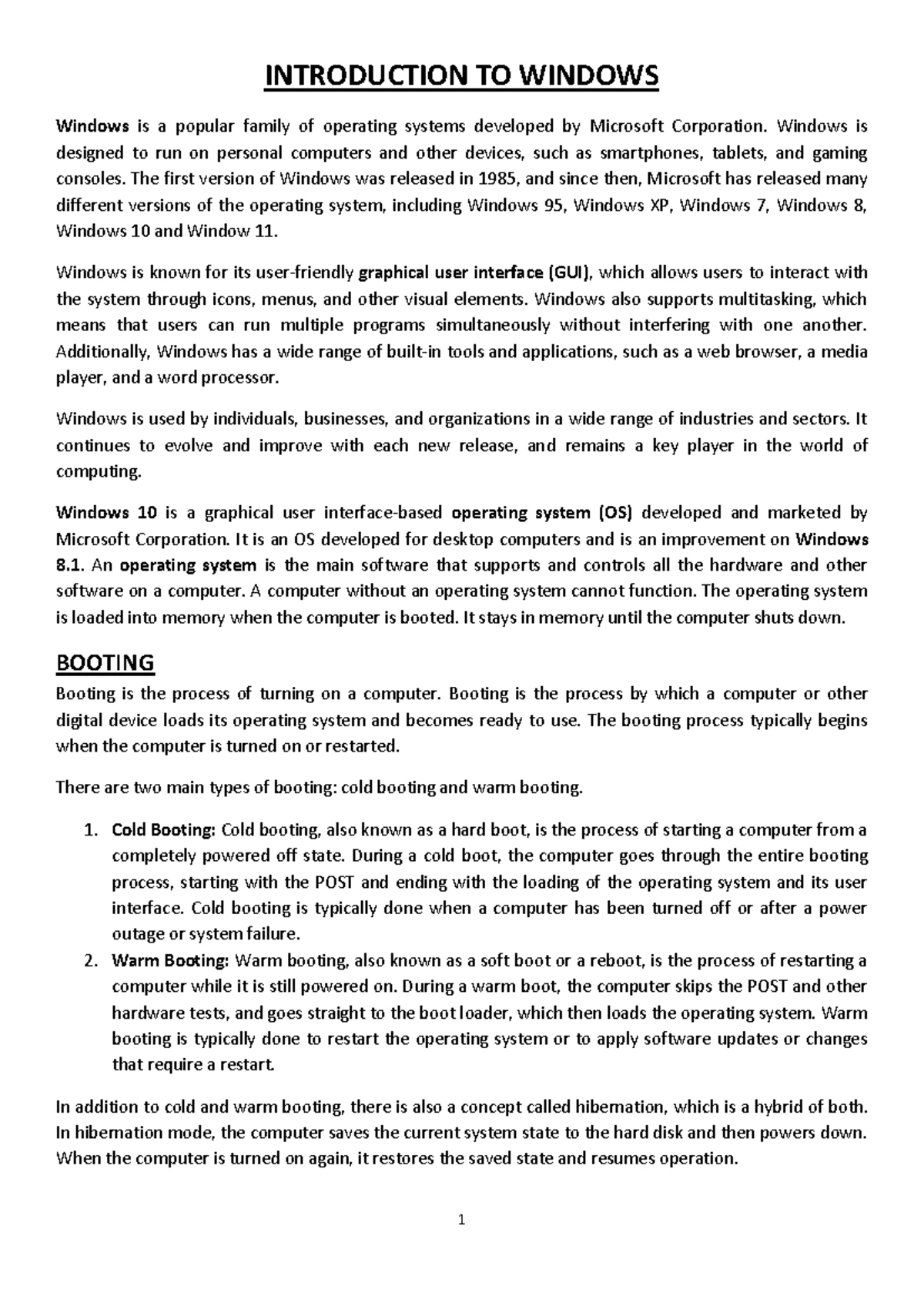 Introduction TO Windows notes(updated) - INTRODUCTION TO WINDOWS ...