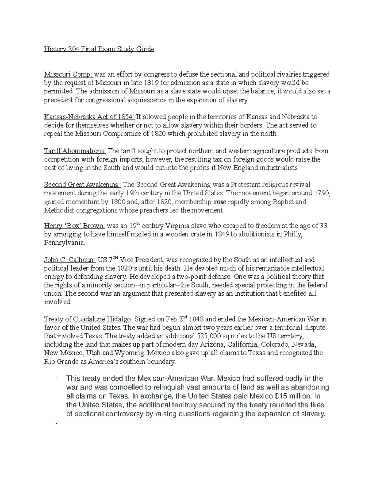 HIST 204 Final Review - Summary American History since 1865 - History ...