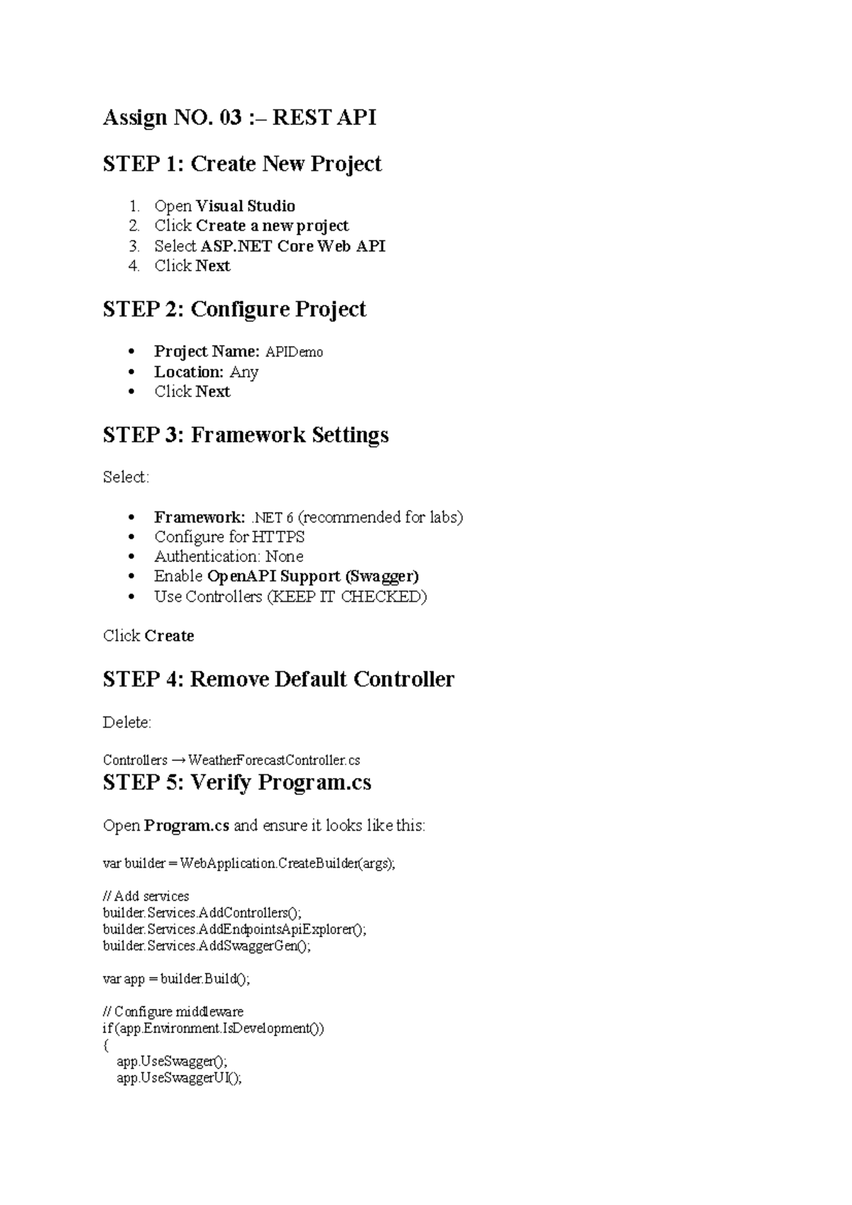 REST API Practical 03: Creating a New Project in .NET 6 - Studocu