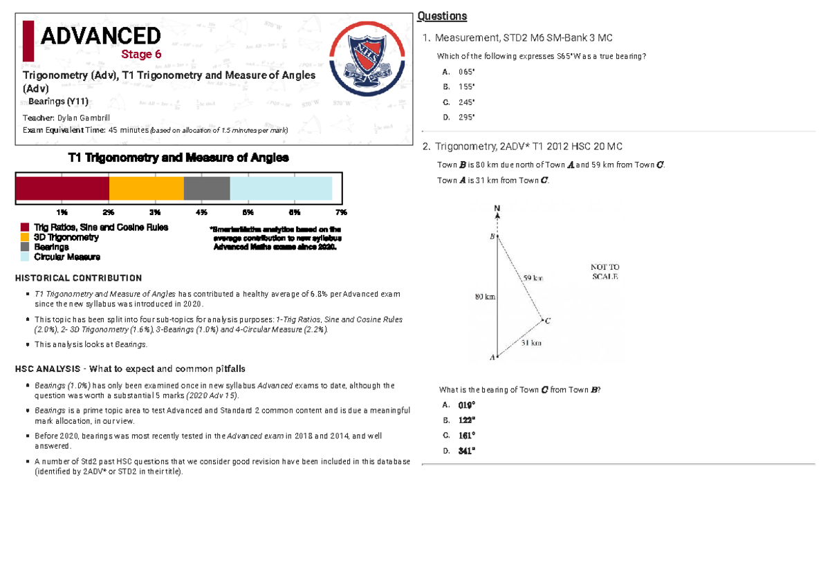 Past HSC Trigonometry Bearings Revision - STD2 M6 & T1 - Studocu