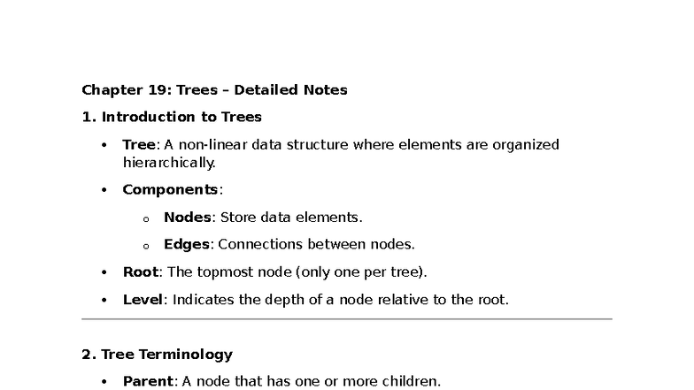 Chapter 19: Detailed Notes on Trees (TRU) - Studocu