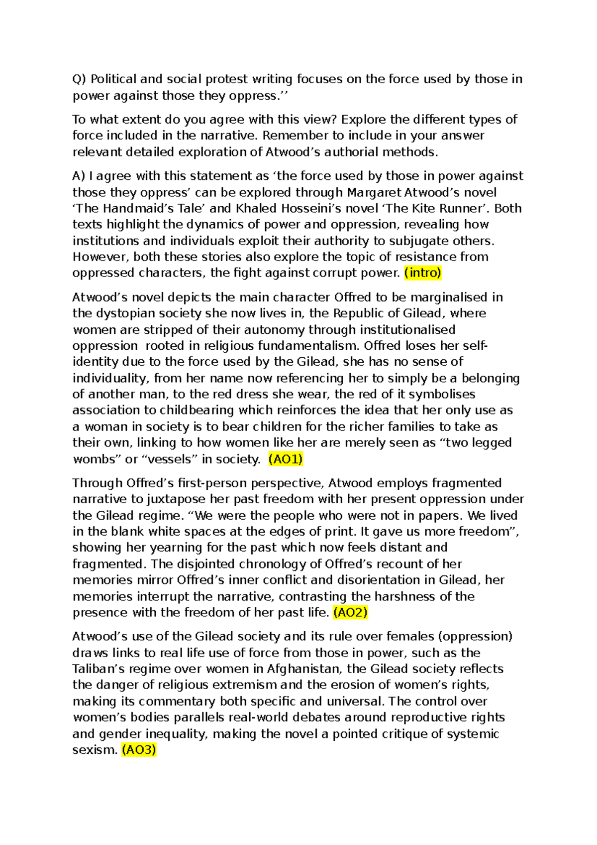 ENG 101: Essay Notes on Power and Oppression in "The Handmaid's Tale ...