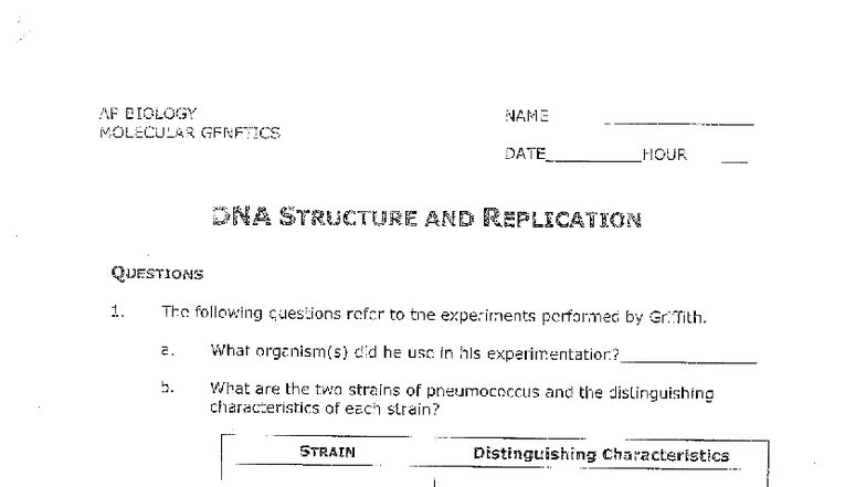 AP BIOLOGY: DNA Structure & Replication Assignment Questions - Studocu