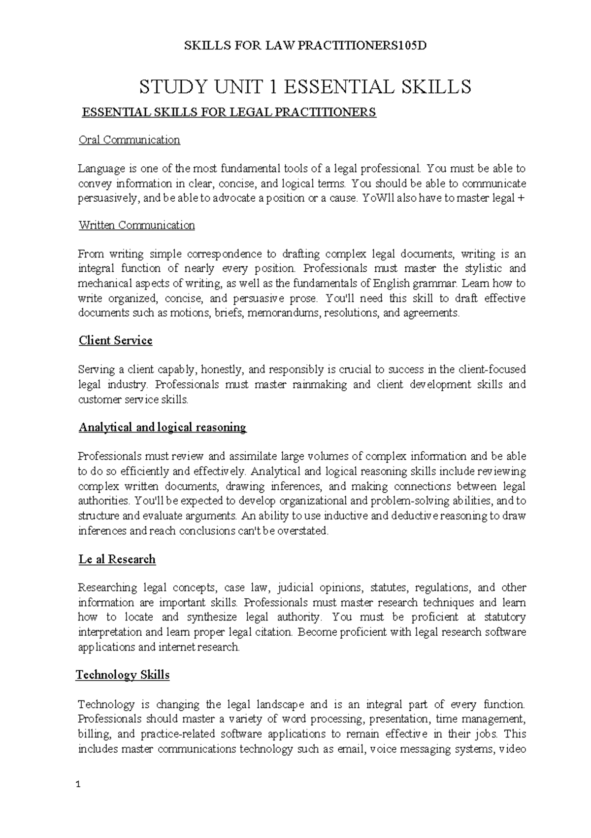 Skills for Law Practitioners 105D: Key Competencies and Procedures ...