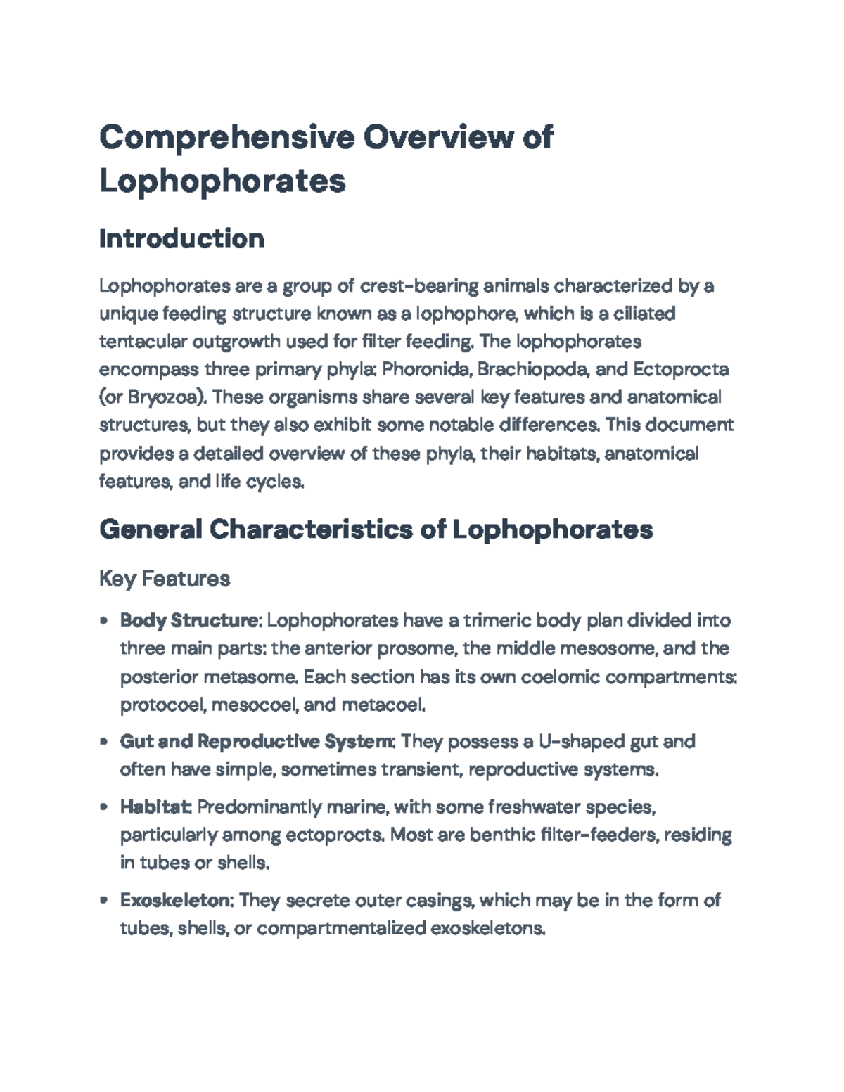 Comprehensive Overview of Lophophorates: Phoronida, Brachiopoda ...