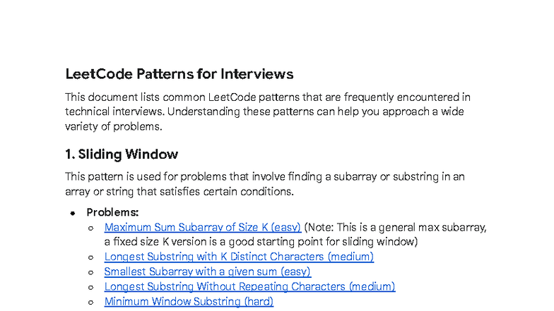 LeetCode Patterns for Interviews: DSA Master Sheet - Sbbasna - Studocu