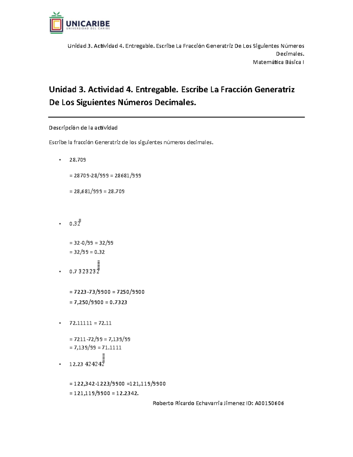 Unidad 3 - Actividad 4: Fracción Generatriz de Números Decimales ...
