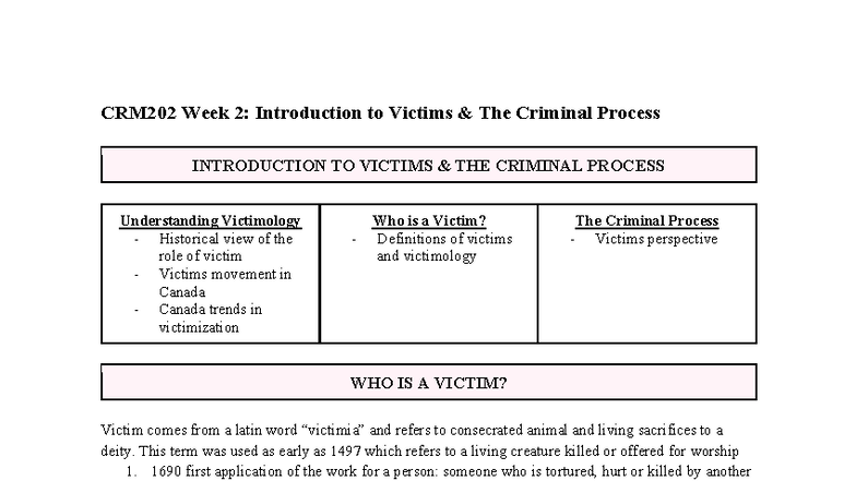 CRM202 Week 2: Understanding Victims in the Criminal Process - Studocu
