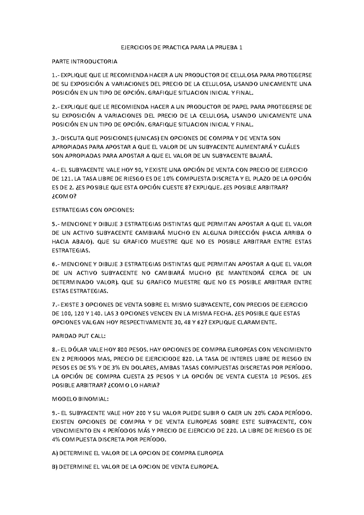 Ejercicios DE Practica PARA LA Prueba 1 - EJERCICIOS DE PRACTICA PARA ...