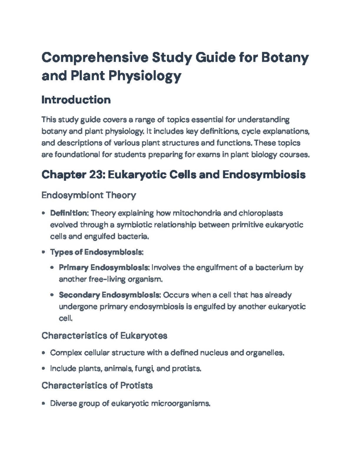 Study Guide for Botany & Plant Physiology (Lecture Notes ...