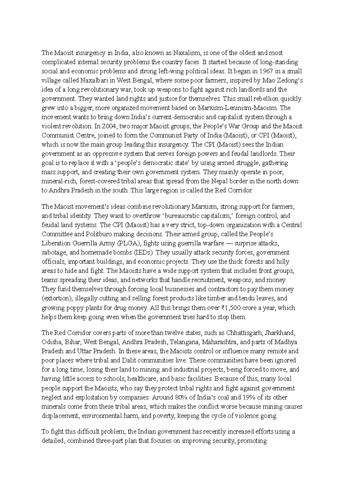 Maoist Naxalism: Insights on India's National Security Challenges - Studocu