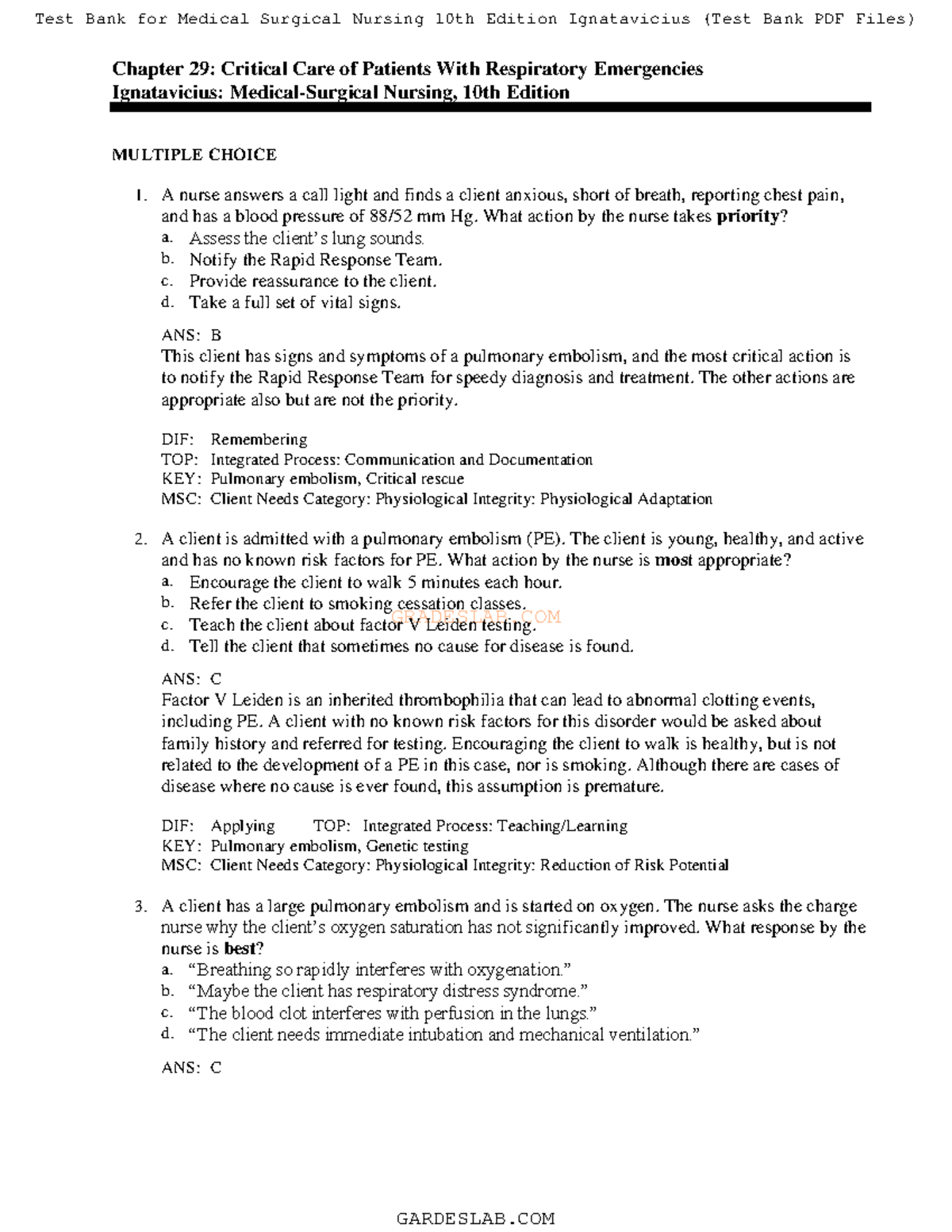 Chapter 29 notes - G R A D E S L A B. C O M Chapter 29: Critical Care ...