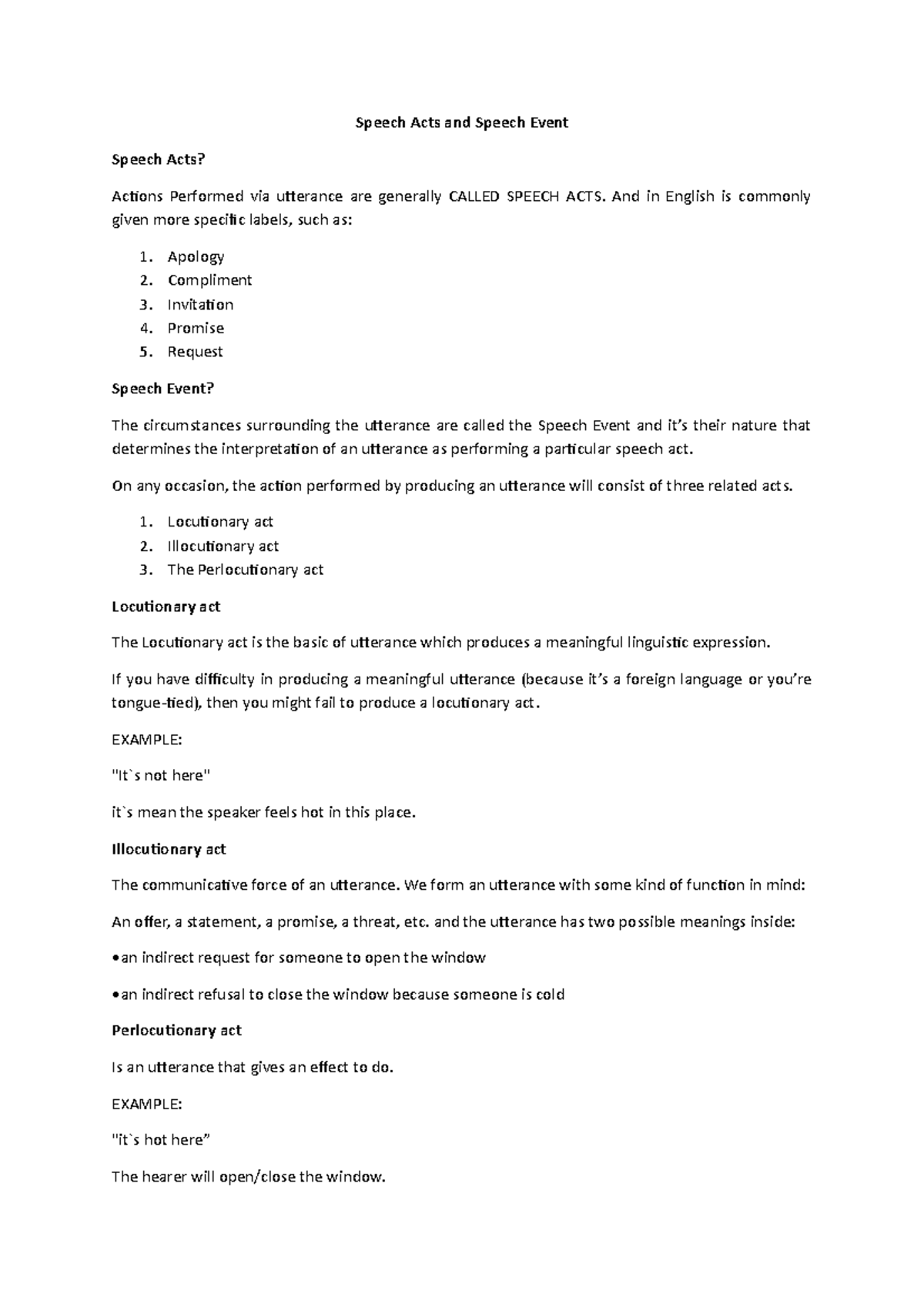 Speech Acts & Speech Events: Understanding Their Functions and Types - Studocu