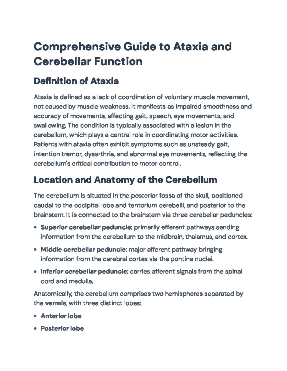 Comprehensive Overview of Ataxia and Cerebellar Function (MED101) - Studocu