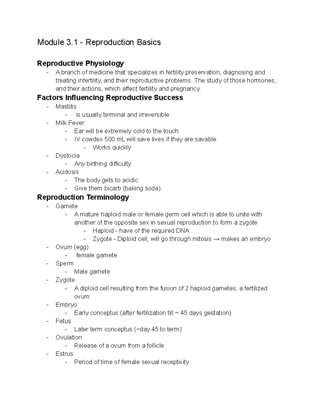 General Animal Science - Chapter 3: Reproduction Basics & Terminology ...