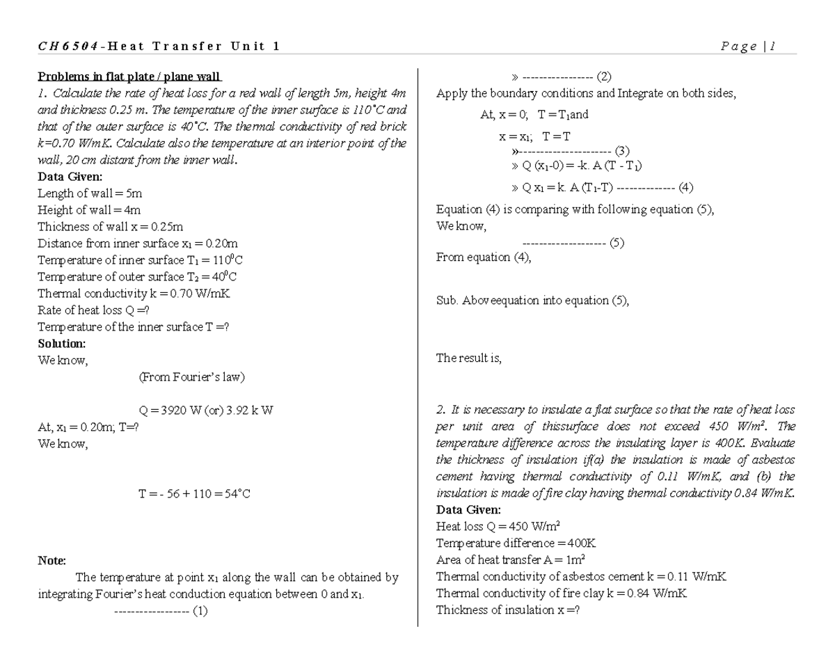 Heat Transfer Operations Unit 1: Additional Problems Solutions - Studocu
