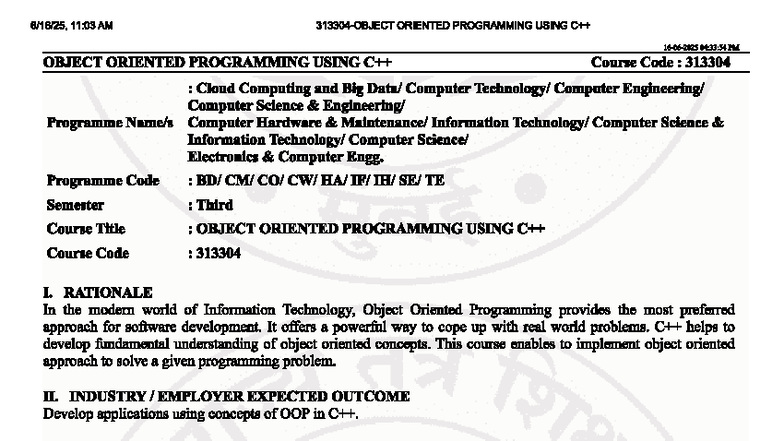 OOP Syllabus - Course Code: 313304 - Object Oriented Programming - Studocu