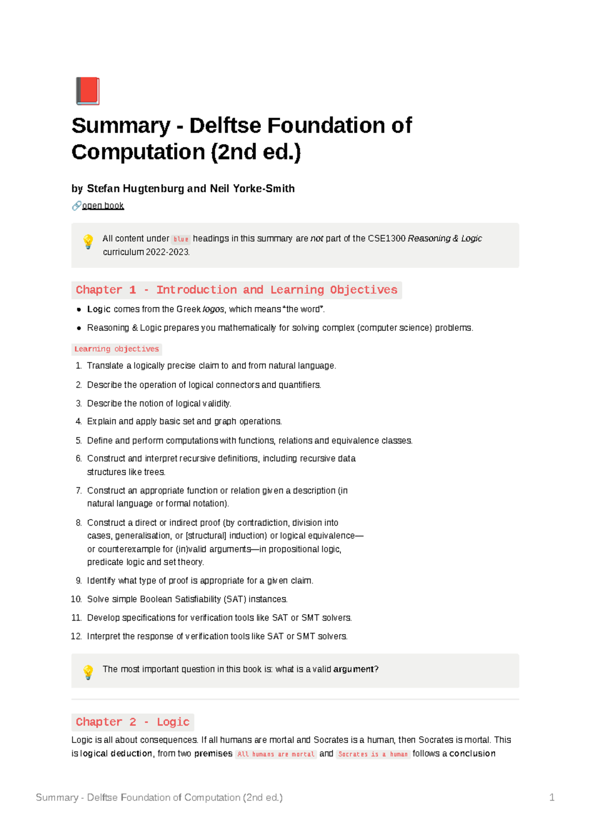 Summary - Delftse Foundation of Computation - Ã Summary - Delftse Foundation of Computation (2nd ...