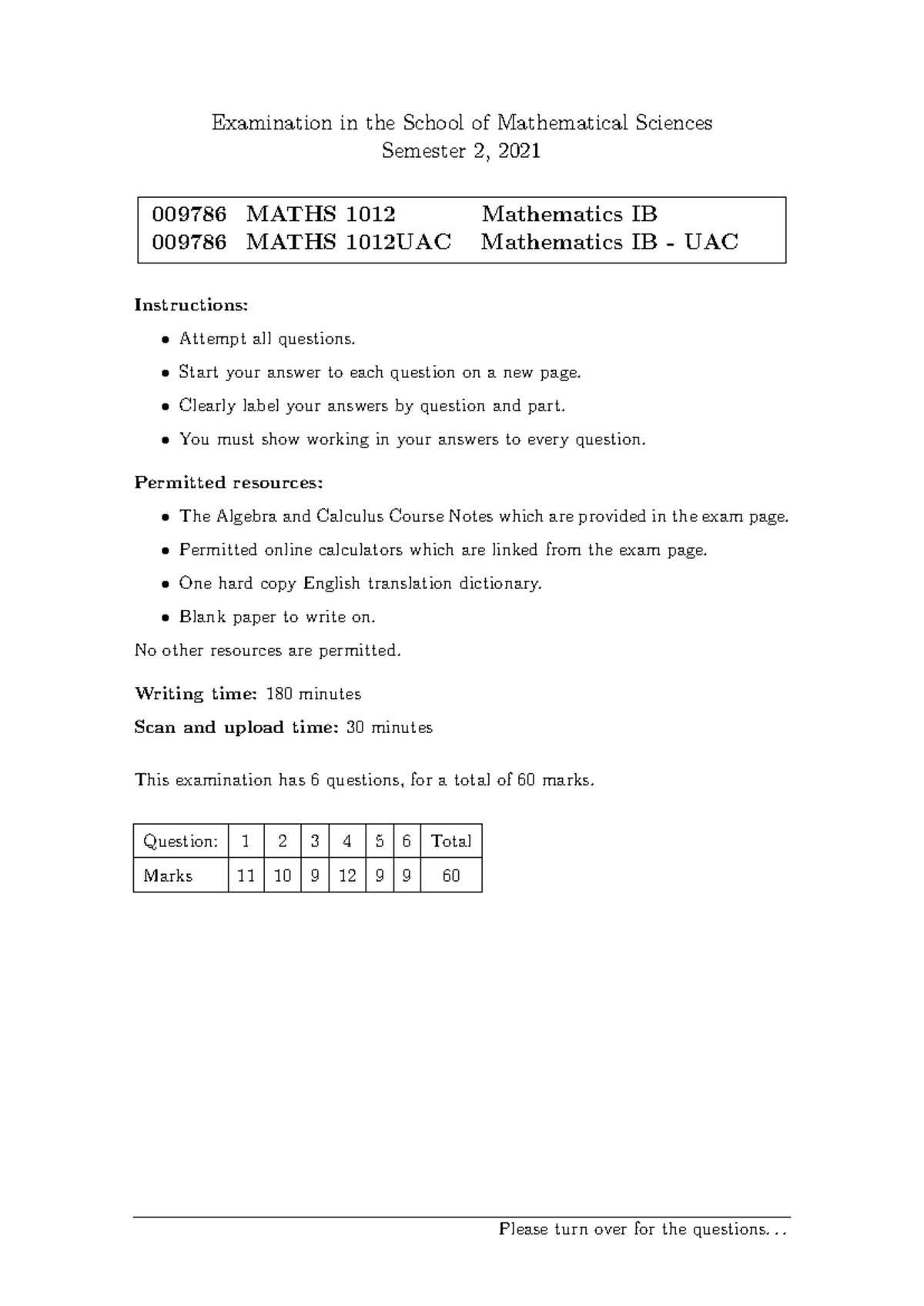Maths IB Exam S2 2021 - Examination in the School of Mathematical ...