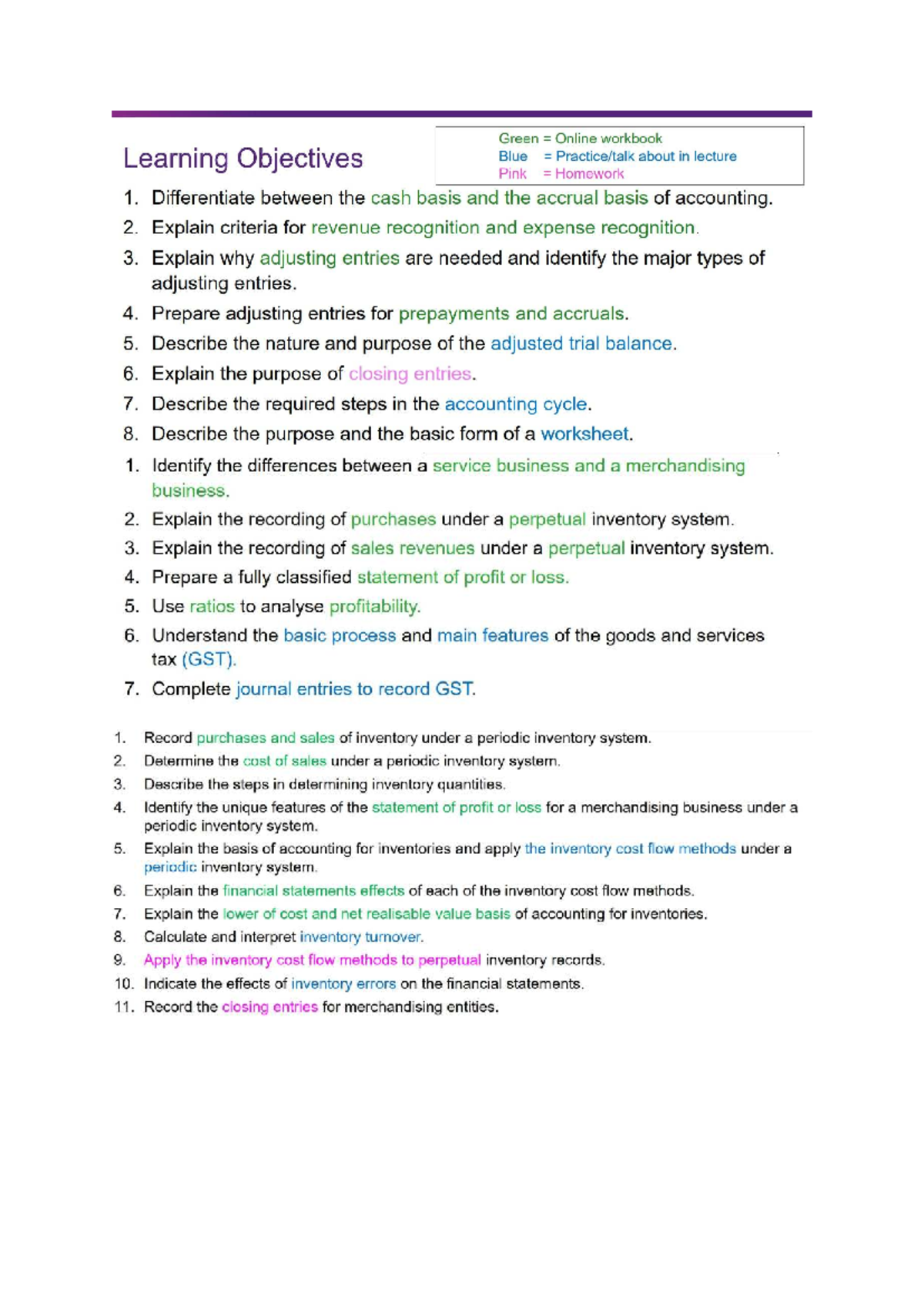 Acct1110 Midsem Learning Objectives: Key Accounting Concepts - Studocu