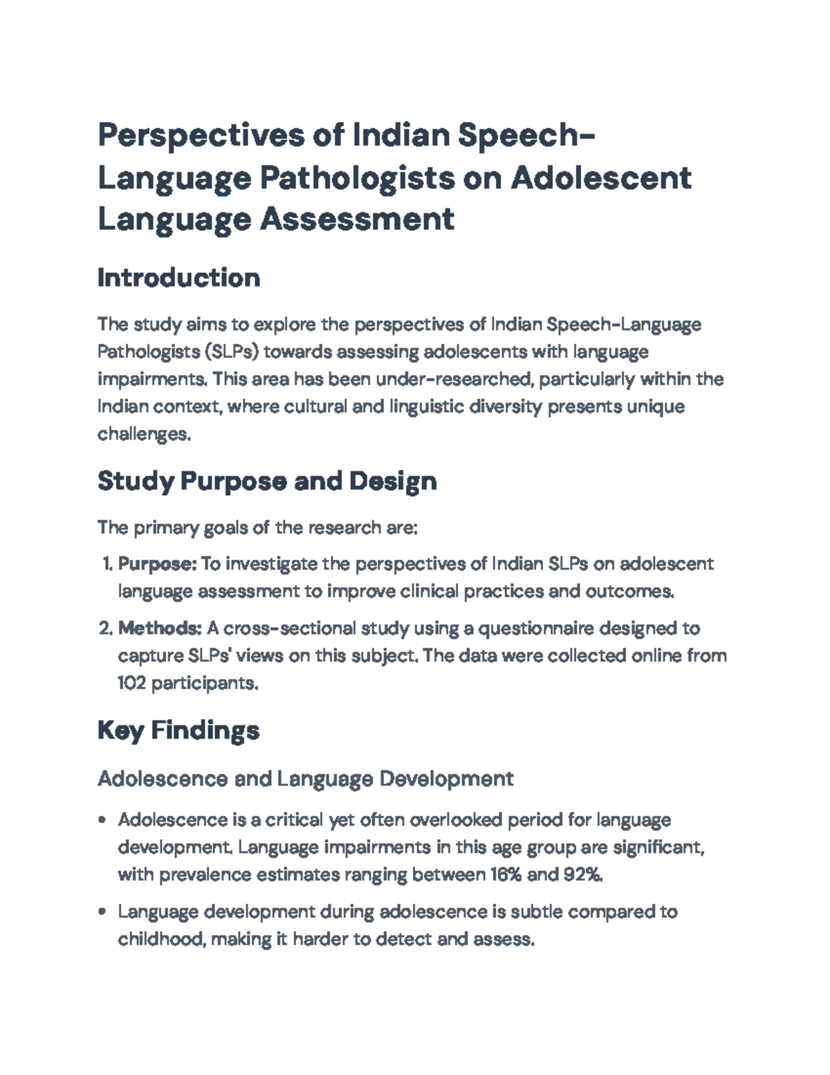 Exploring Perspectives of Indian SLPs on Adolescent Language Assessment ...