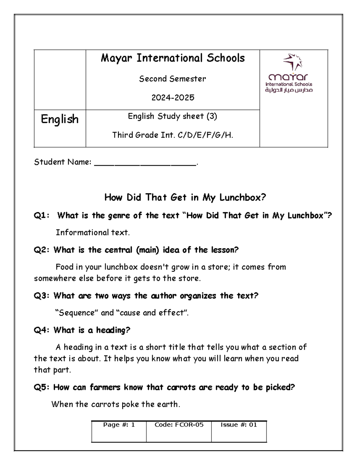 3rd Int. Final Study Sheet: How Did That Get in My Lunchbox? - Studocu