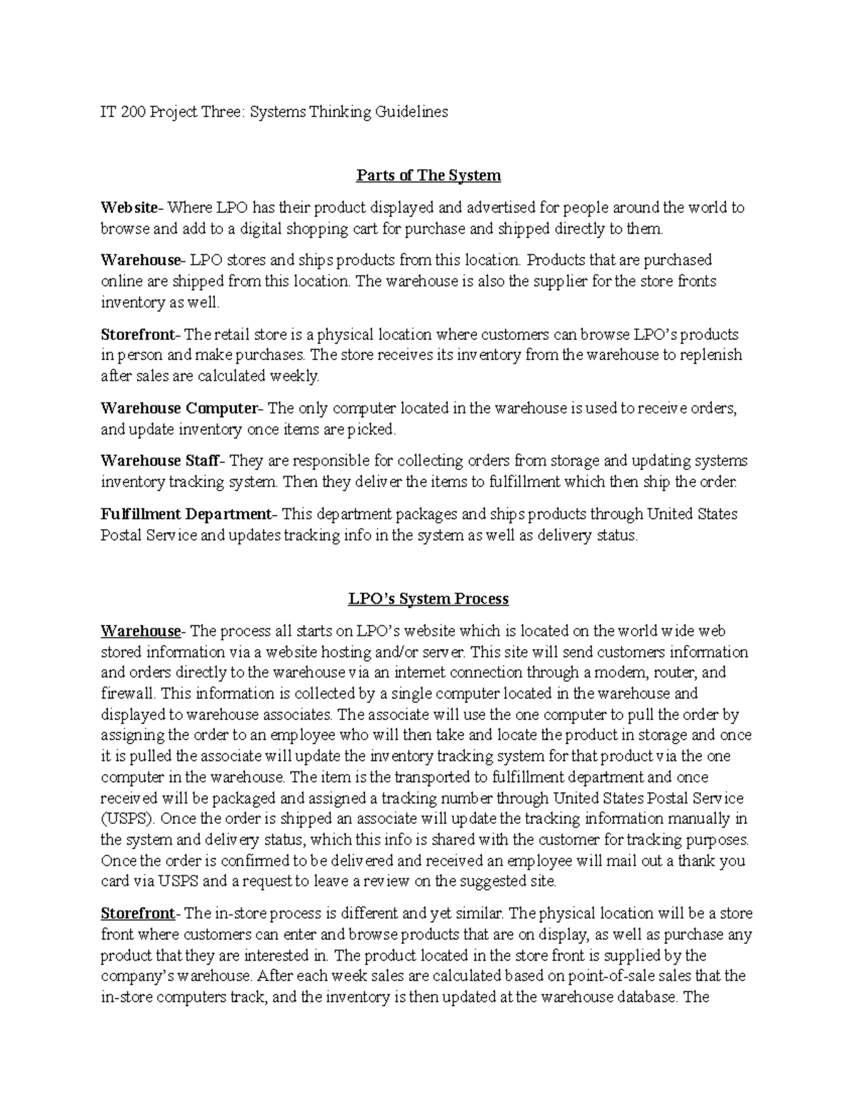 IT200 Project 3 - IT 200 Project Three: Systems Thinking Guidelines ...