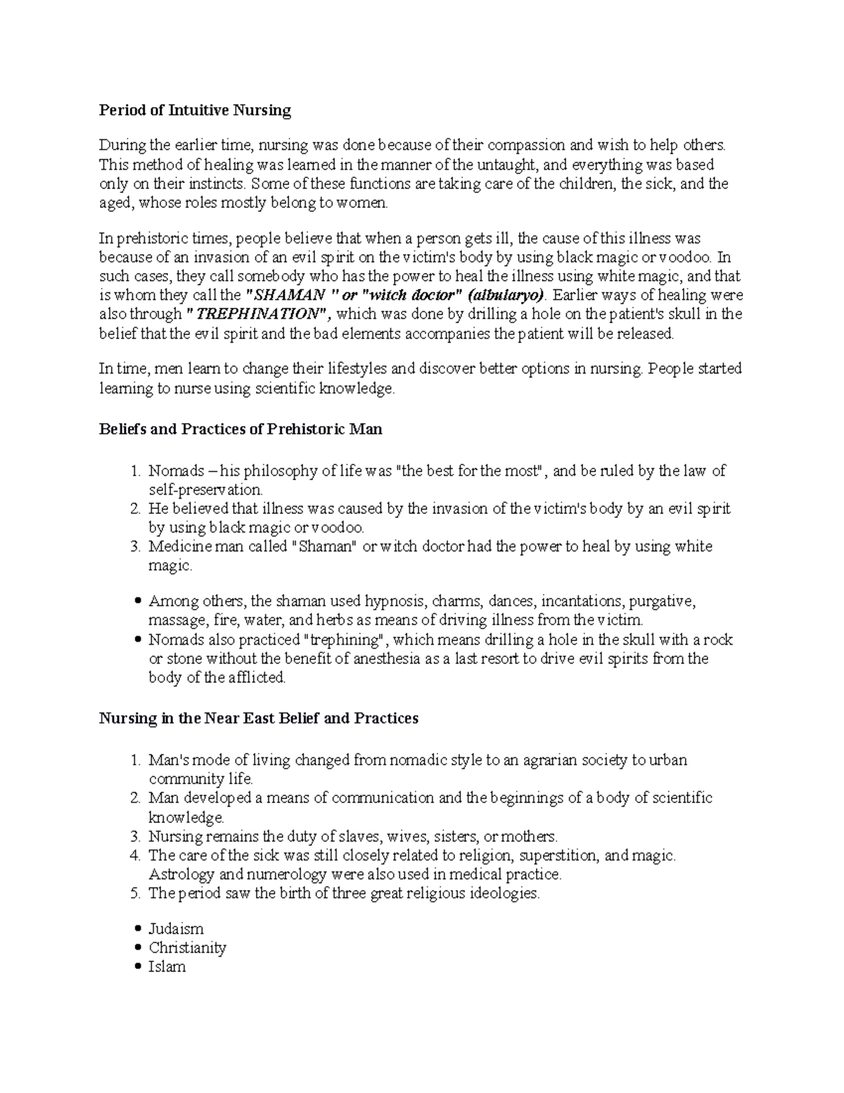 Periods of Nursing Care: From Intuitive to Contemporary Practices - Studocu