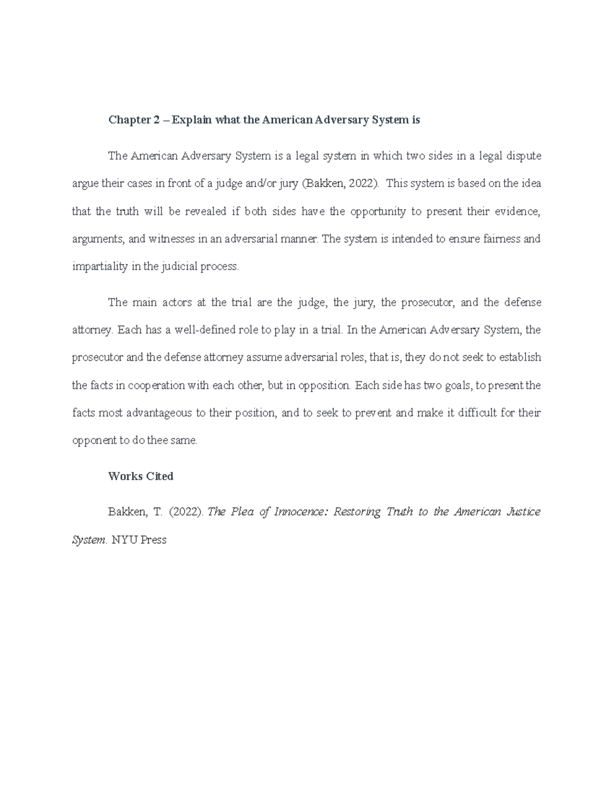 Assignment 2 - Chapter 2 – Explain what the American Adversary System ...