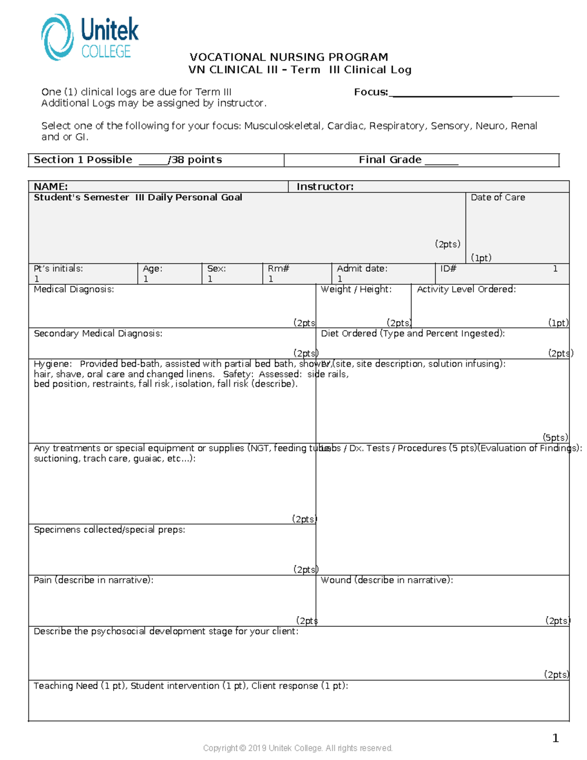 VN CLINICAL III - Term III Clinical Log for Adult Patient Care - Studocu