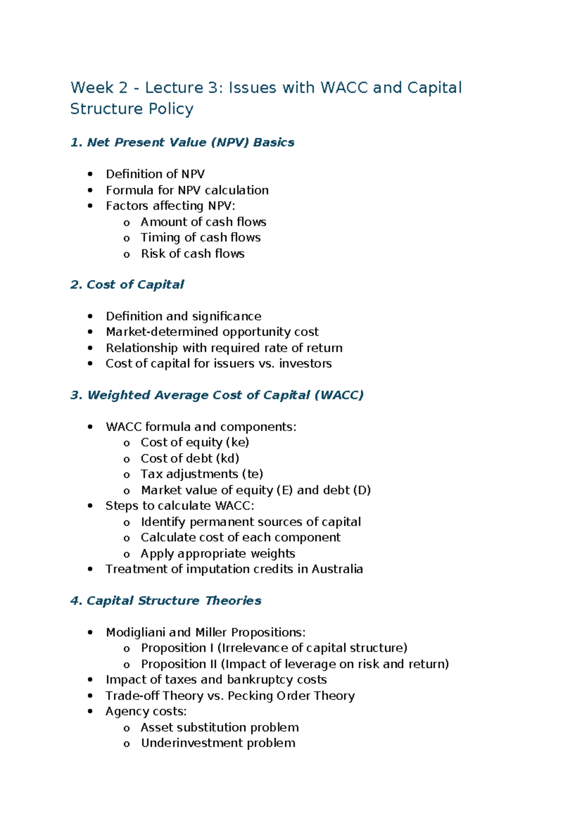 WACC and Capital Structure Policy: Week 2 Lecture 3 Overview - Studocu