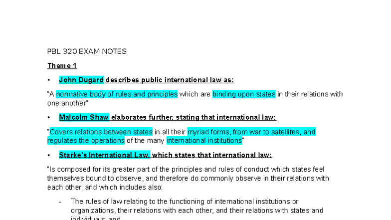 PBL 320 FINAL EXAM NOTES: Understanding Public International Law - Studocu