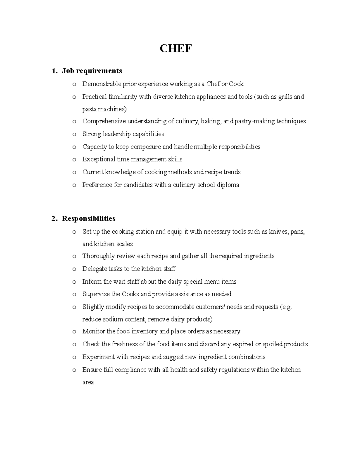 CHEF Job Requirements, Responsibilities, Skills & Interview Tips - Studocu