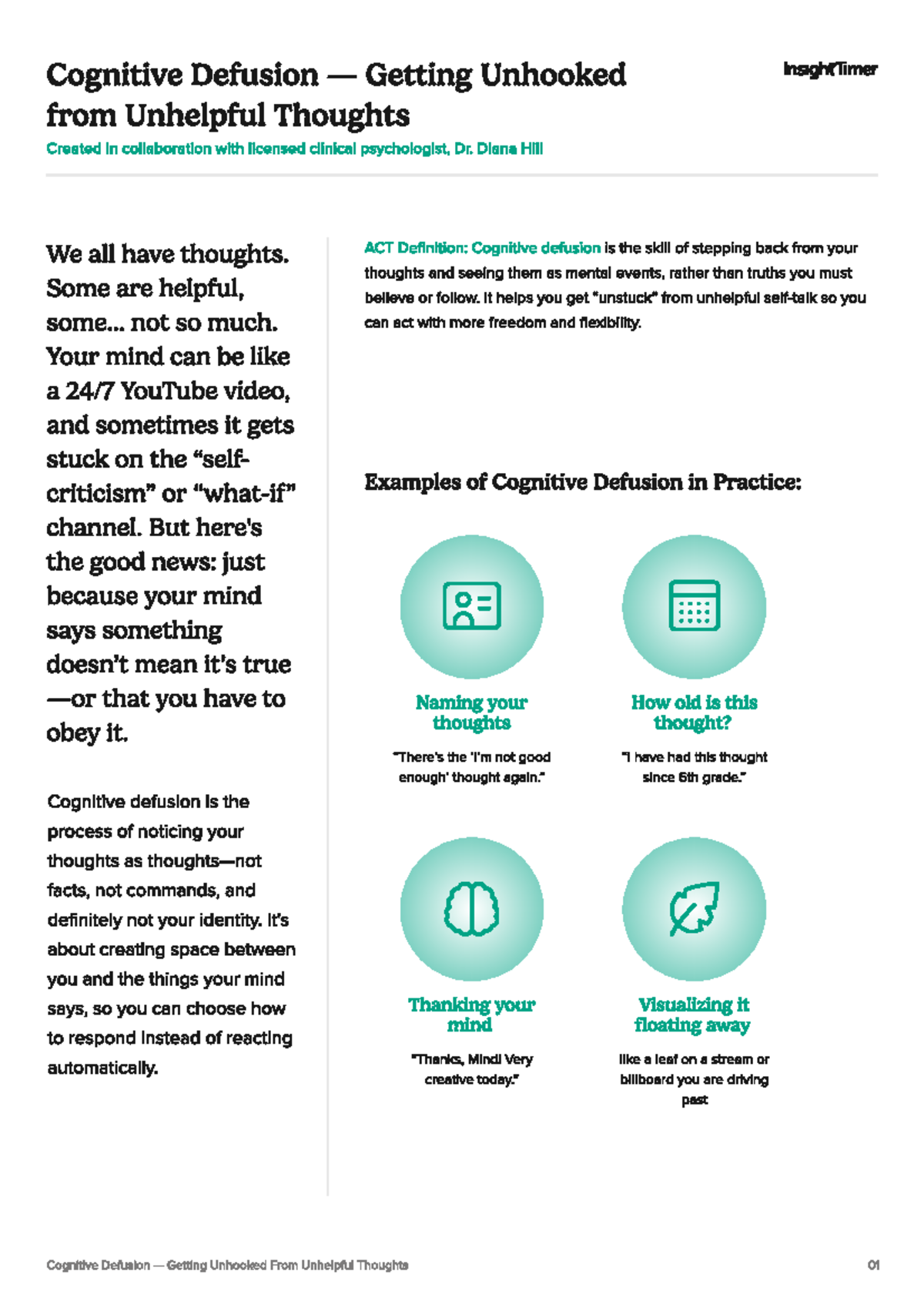 Cognitive Defusion Techniques: Getting Unhooked from Thoughts - Studocu