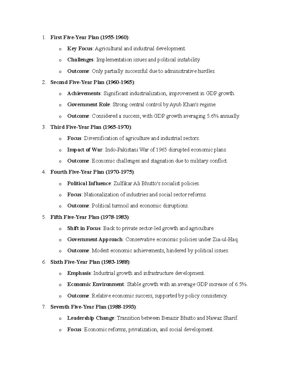 Five-Year Plans of Pakistan: A Historical Overview and Outcomes - Studocu