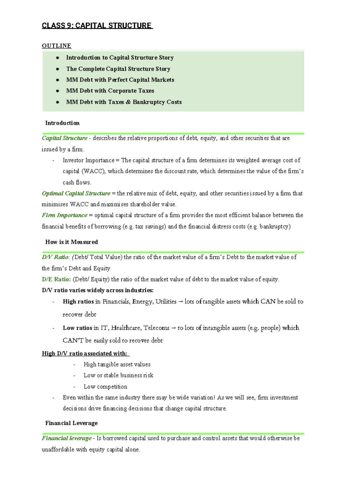 9. Capital Structure - Investor Importance = The capital structure of a ...