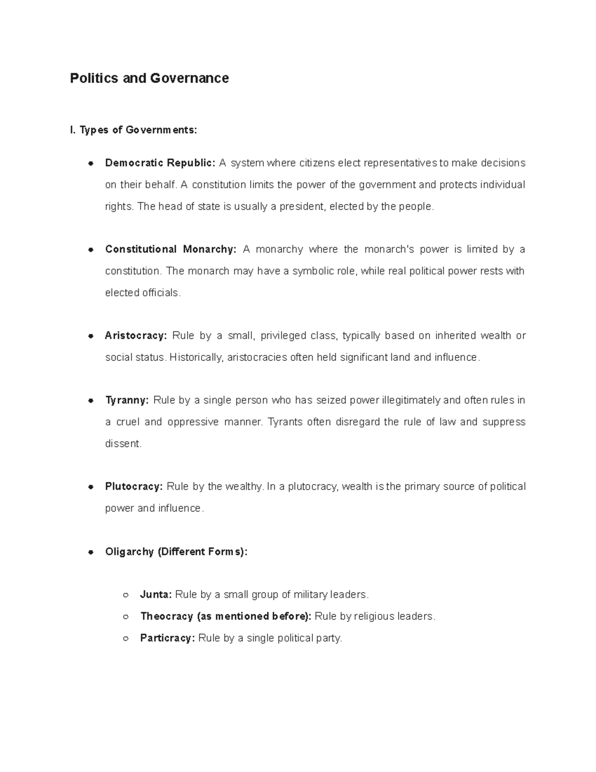 Polgov 2 - Overview of Different Government Types and Their ...