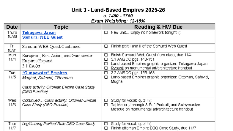 Unit 3 Empires Study Guide (c. 1450-1750) - DBQ & Exam Prep - Studocu