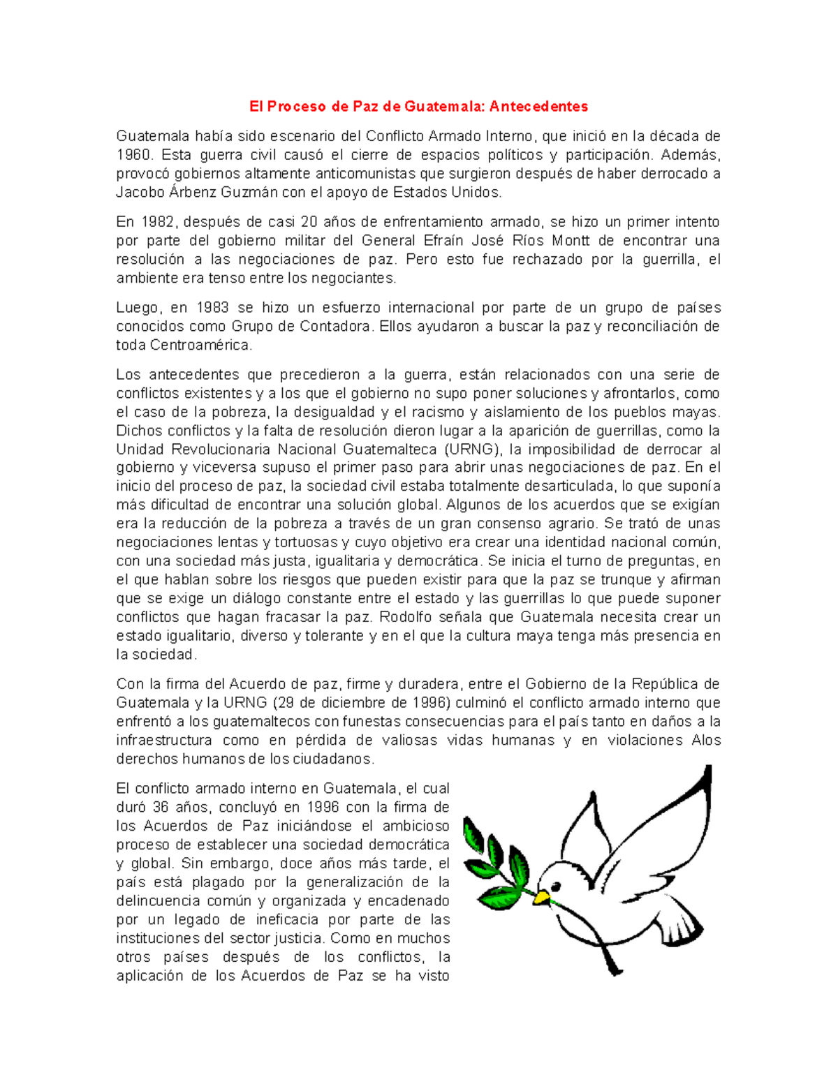 Antecedentes del Proceso de Paz en Guatemala: Contexto Histórico - Studocu