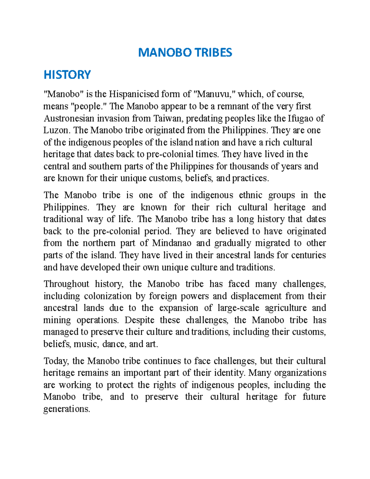 Manobo Tribe - MANOBO TRIBES HISTORY "Manobo" is the Hispanicised form ...