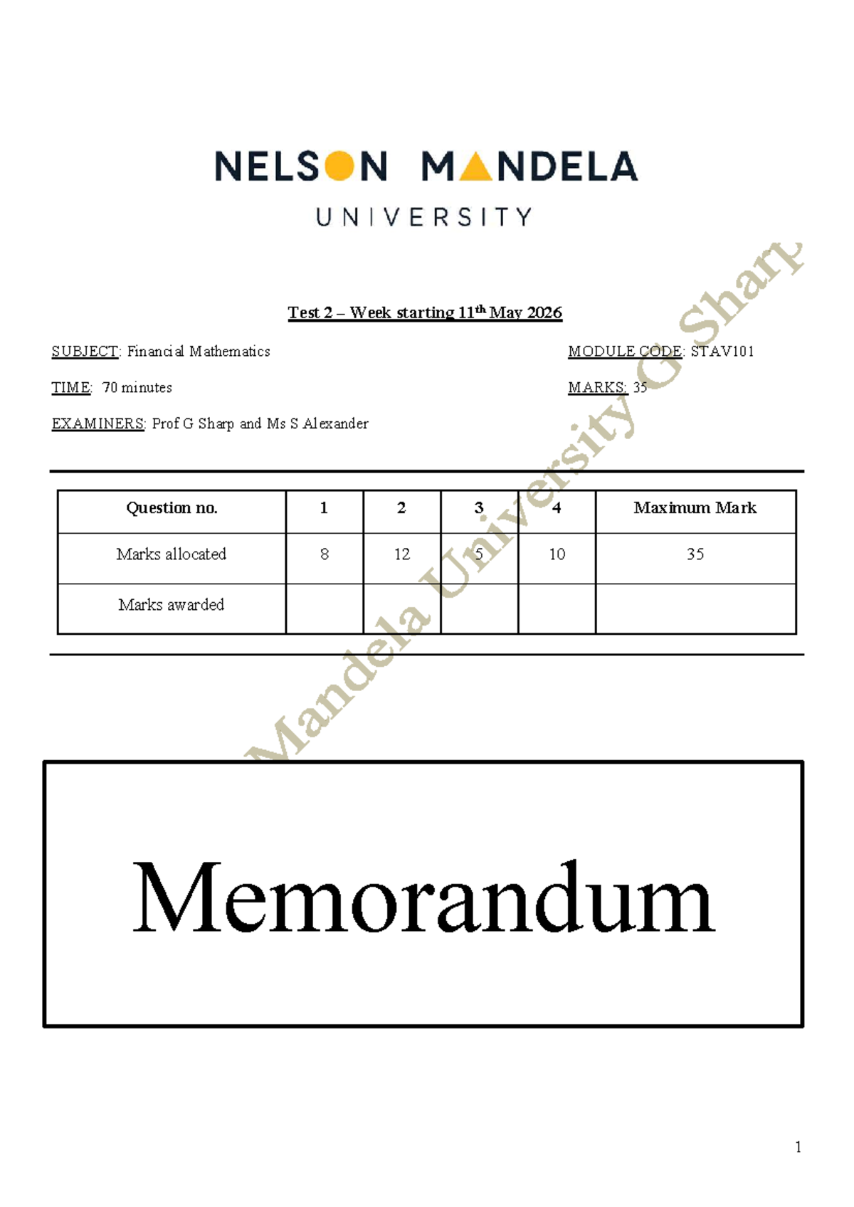 Test 2 Review for Financial Mathematics STAV101 - May 2026 - Studocu