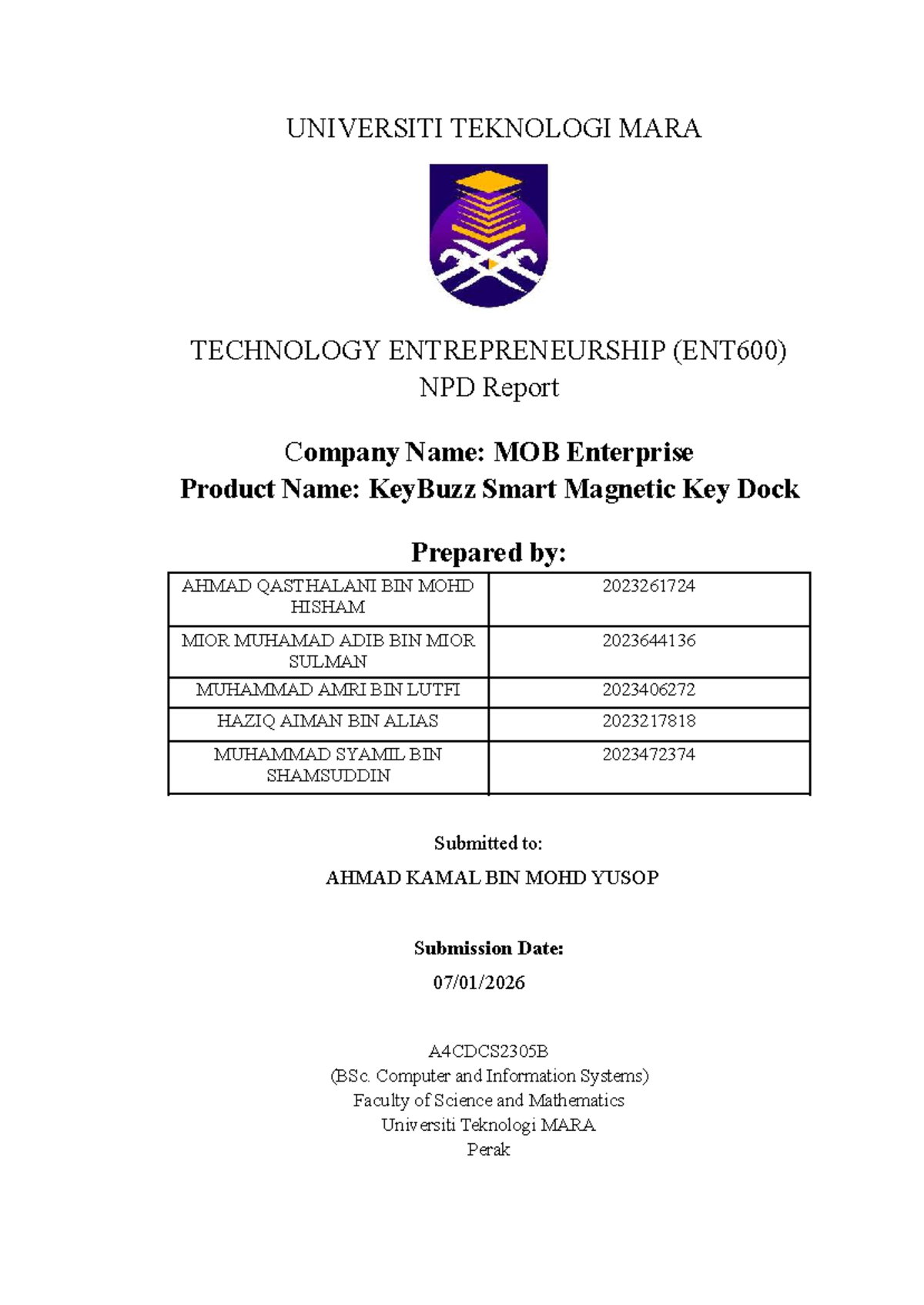 ENT600 NPD Report: KeyBuzz Smart Magnetic Key Dock Analysis - Studocu