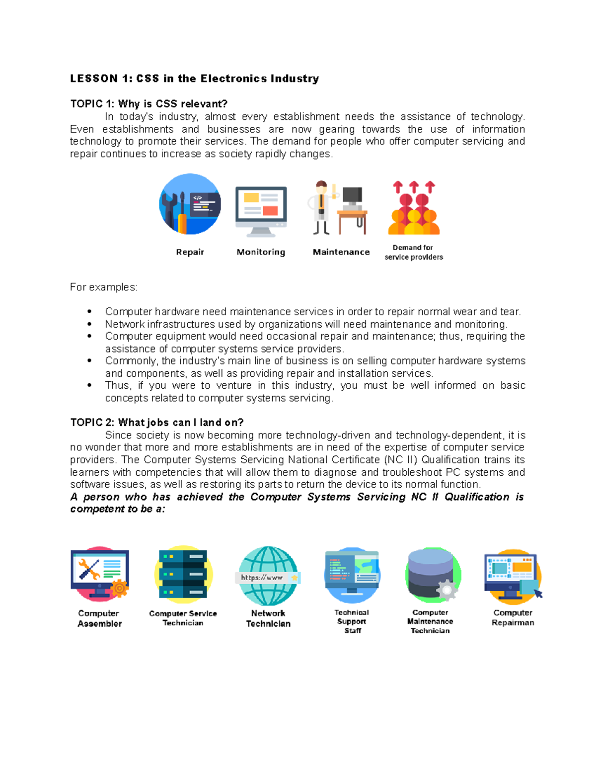 ICT Lesson Q1: Overview of CSS and Career Paths in the Industry - Studocu