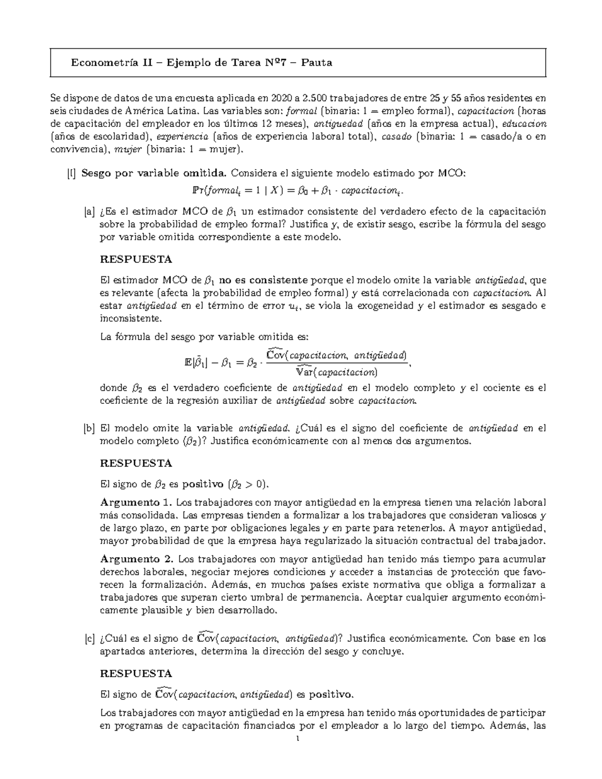 Econometría II Tarea Nº7: Análisis de Sesgo y Modelo Probit - Studocu